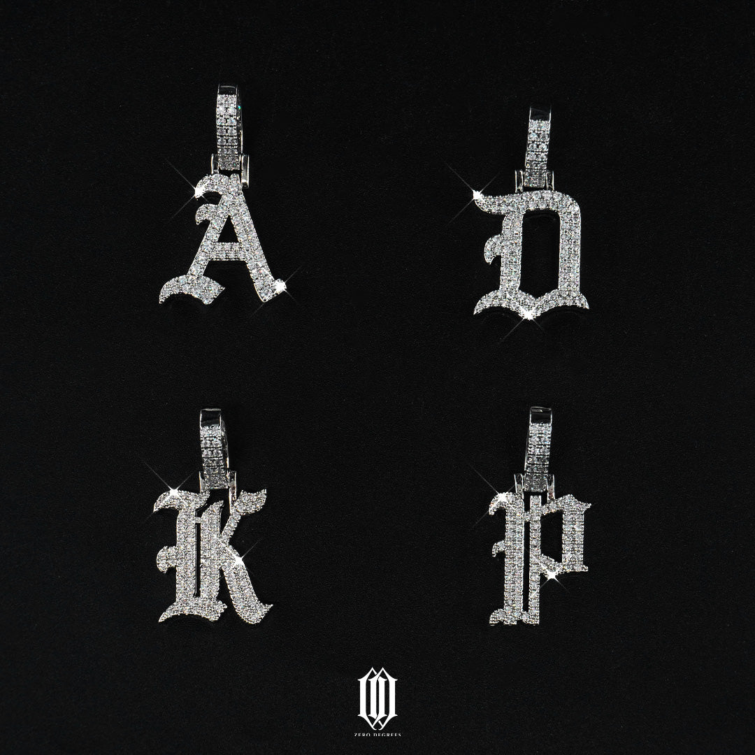 Iced Out Old English Font Letter Pendant – Zero Degrees°C Jewelry